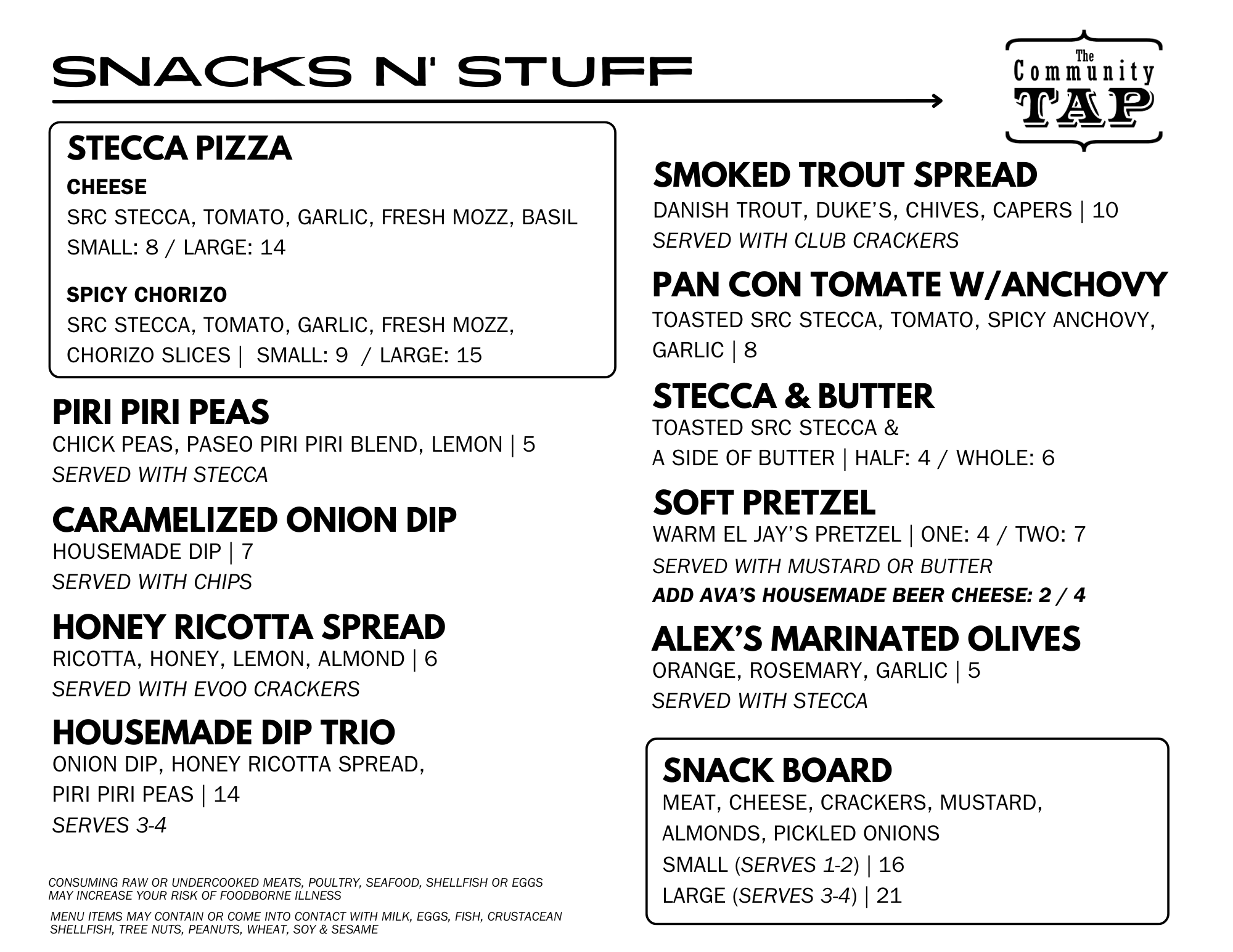Food Menu - The Community Tap